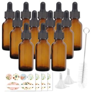 12 pack 60 ml 2 oz blue glass boston bottles with glass droppers and black caps.glass dropper bottles for essential oils,lab chemicals,colognes,perfumes.included 1 brush,2 funnels and 24 labels.