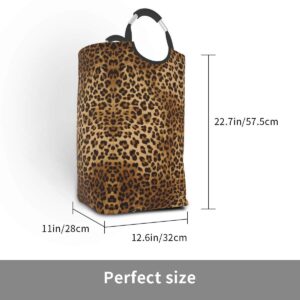 Leopard Canvas Laundry Hamper Cheetah Print Leopard Print Pattern Large Collapsible Laundry Basket With Handles Foldable Bathroom Storage Clothes Basket for Home College Dorm Bathroom