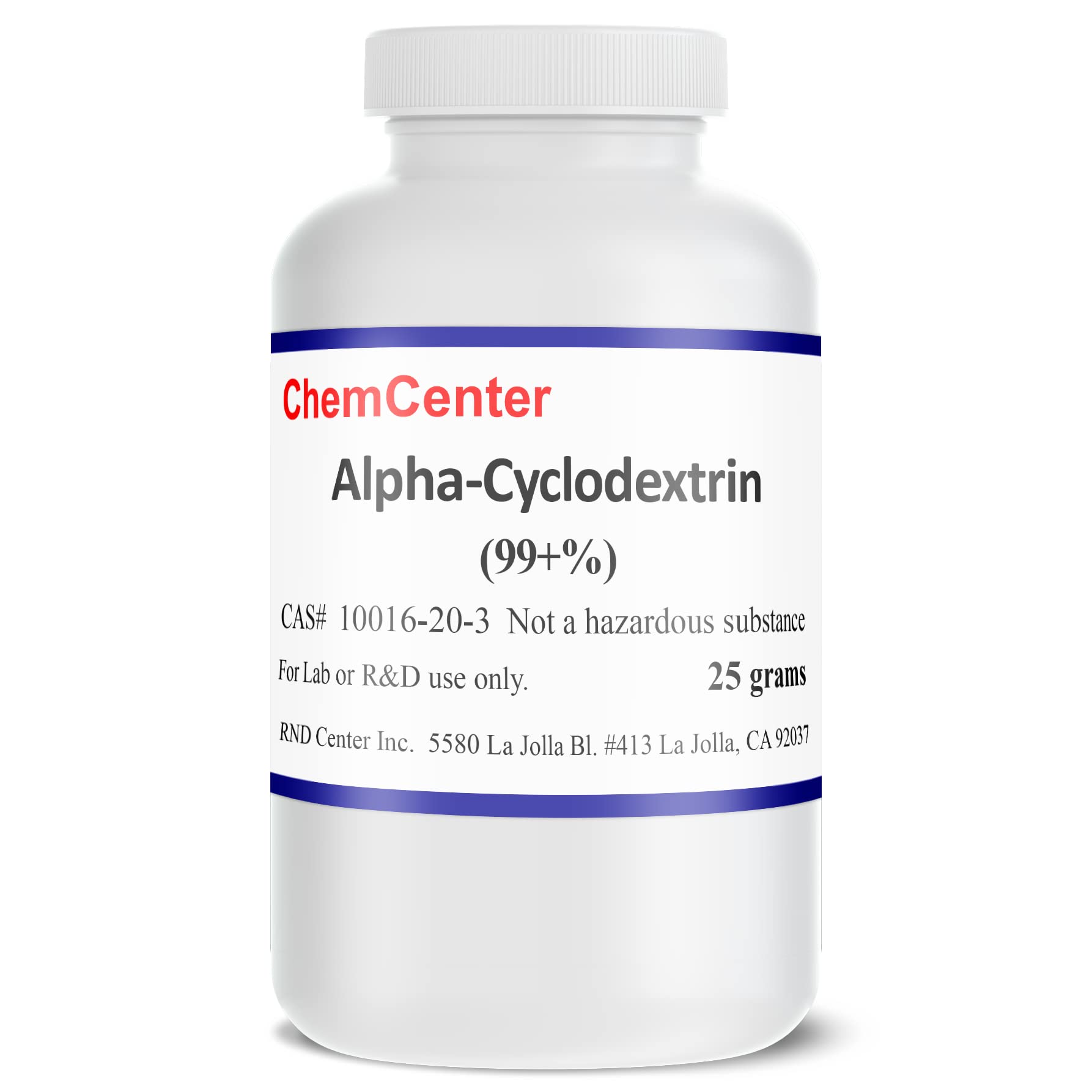 ChemCenter Alpha-Cyclodextrin, High Purity Powder, 99% min., 25 Grams