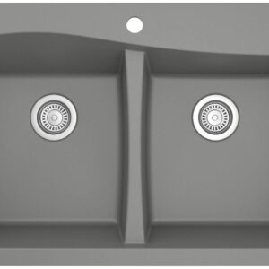 Karran QT-720 Drop-In Quartz Composite 34 in. 1-Hole 50/50 Double Bowl Kitchen Sink Kit in Black