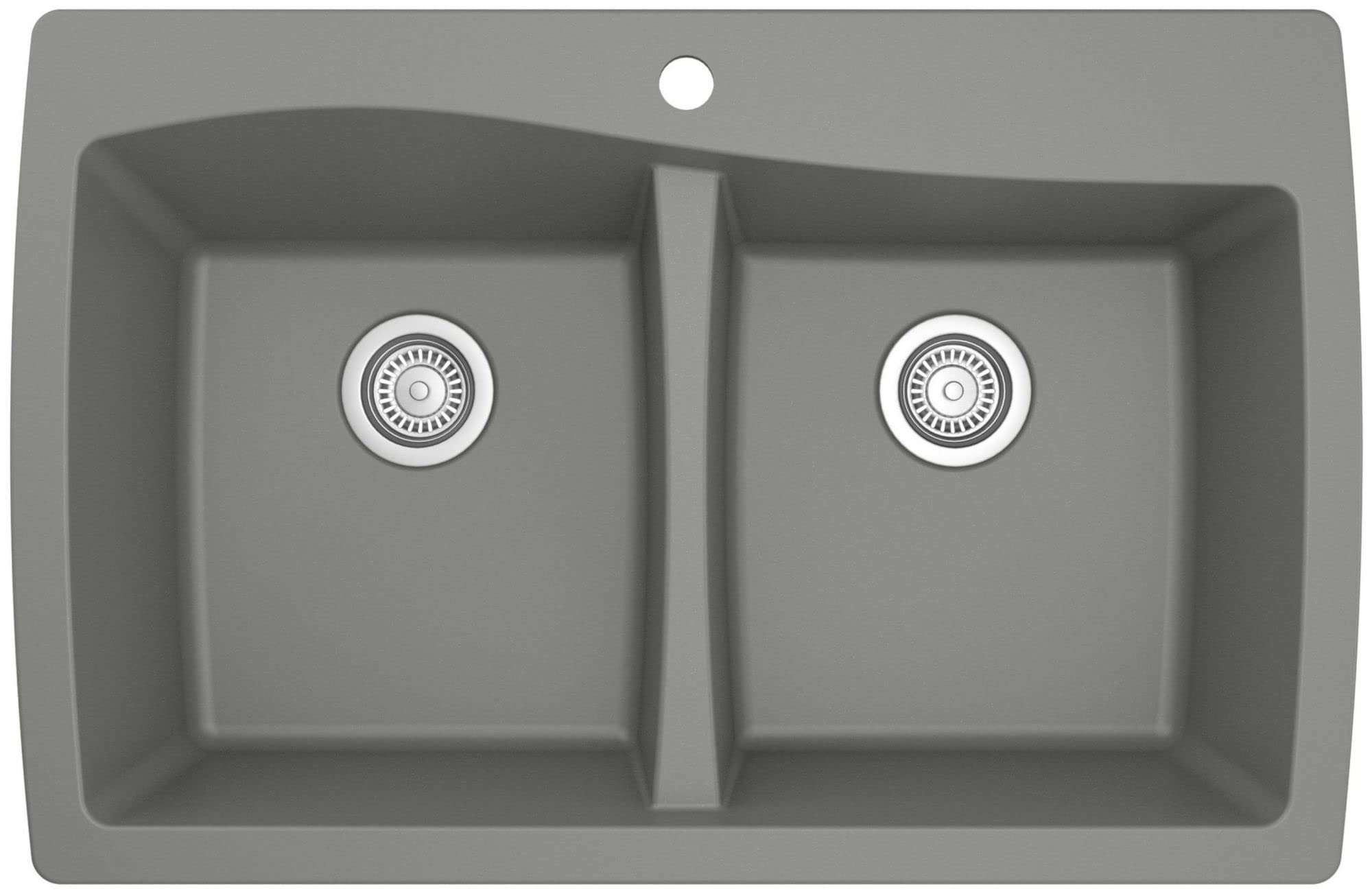 Karran QT-720 Drop-In Quartz Composite 34 in. 1-Hole 50/50 Double Bowl Kitchen Sink Kit in Black