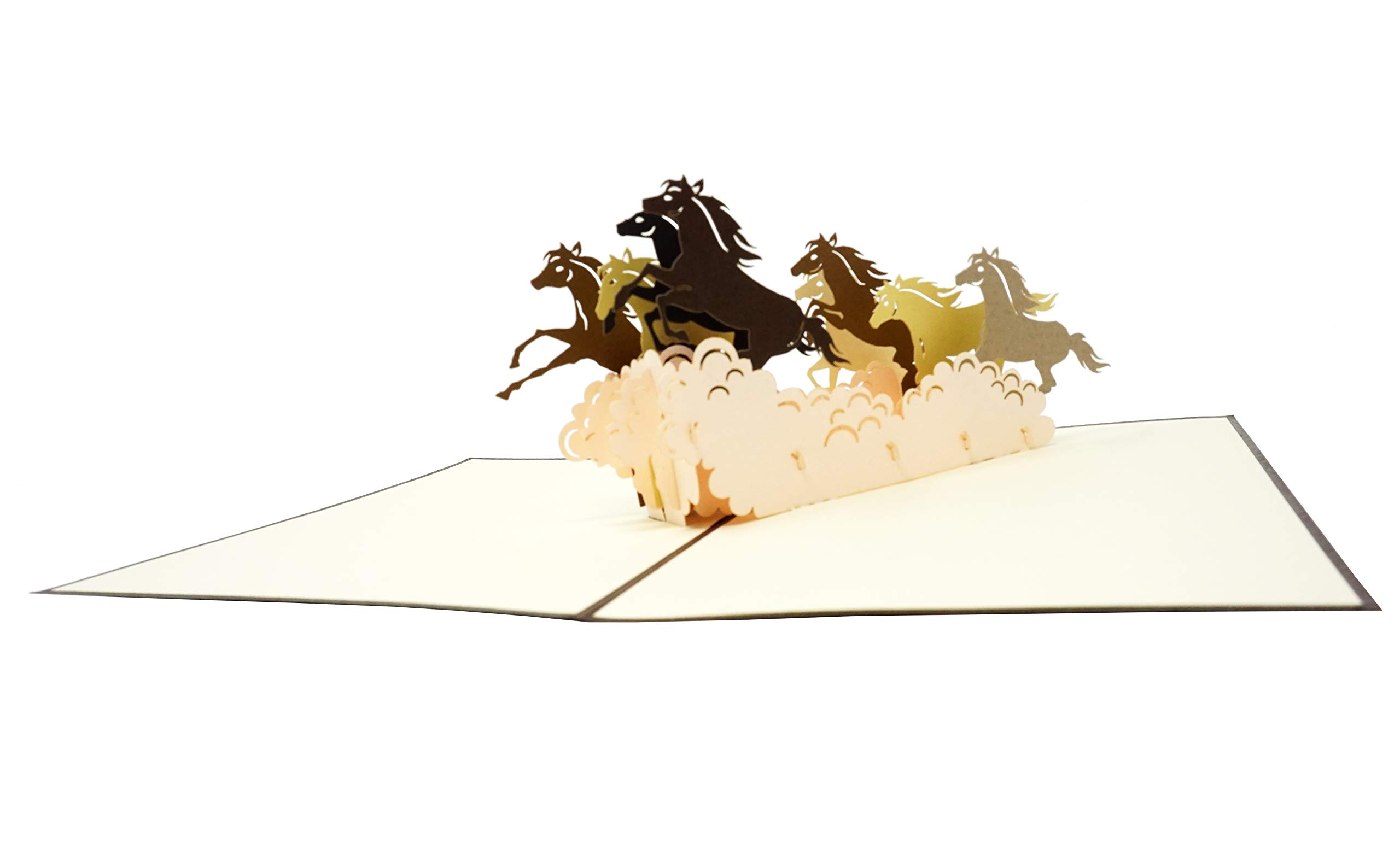 Wild Galloping Horses - 3D Pop Up Greeting Card For All Occasions - Love, Birthday, Graduation, Congrats, Goodluck, Retirement, Sympathy - Message Note for Personalized - Thick Envelope, Fold Flat