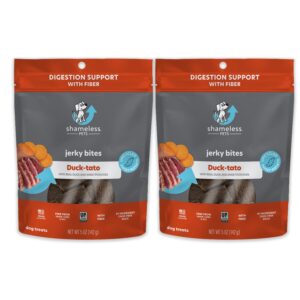 shameless pets dog jerky treats - duck jerky for dogs made with upcycled ingredients & zero artificial flavors, supports healthy digestion - duck-tato, pack of 2