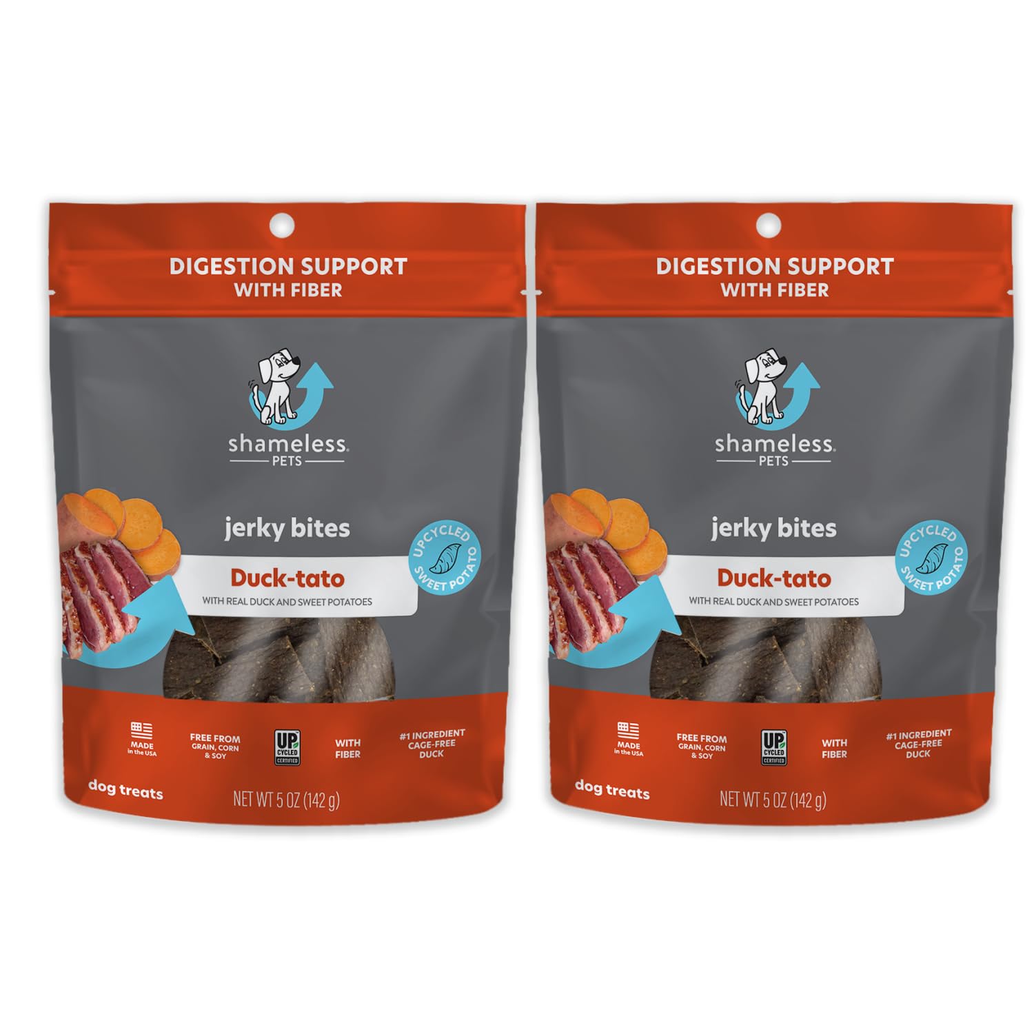 Shameless Pets Dog Jerky Treats - Duck Jerky for Dogs Made with Upcycled Ingredients & Zero Artificial Flavors, Supports Healthy Digestion - Duck-Tato, Pack of 2