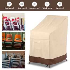 Vailge Stackable Patio Chair Cover,100% Waterproof Outdoor Chair Cover, Heavy Duty Lawn Patio Furniture Covers,Fits for 4-6 Stackable Dining Chairs,2 Pack-36"Lx28"Wx47"H,Beige&Brown