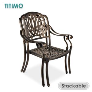 TITIMO 2 Piece Outdoor Patio Dining Chair Bistro Set Cast Aluminum Patio Furniture Dining Chairs with Khaki Cushions for Patio Furniture Garden Deck Antique Bronze (with Khaki Cushions) (Khaki)