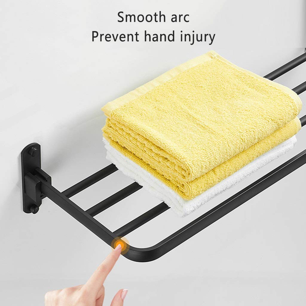 GLJ Floating Shelves Black Single-Layer Bath Towel Rack, Folding Shelf, Shower Room Kitchen Pendant, No Punching (Size : 60cm)