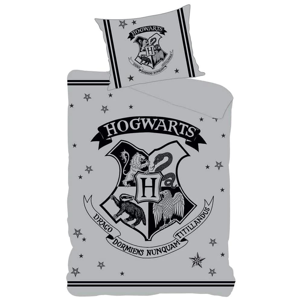 Harry Potter Hogwarts Duvet Cover Set (Twin) (Gray)