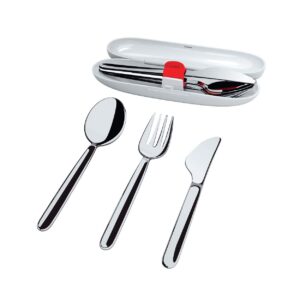 alessi sa04s3 g food à porter travel cutlery set: spoon, fork, knife in 18/10 stainless steel, one size, steel