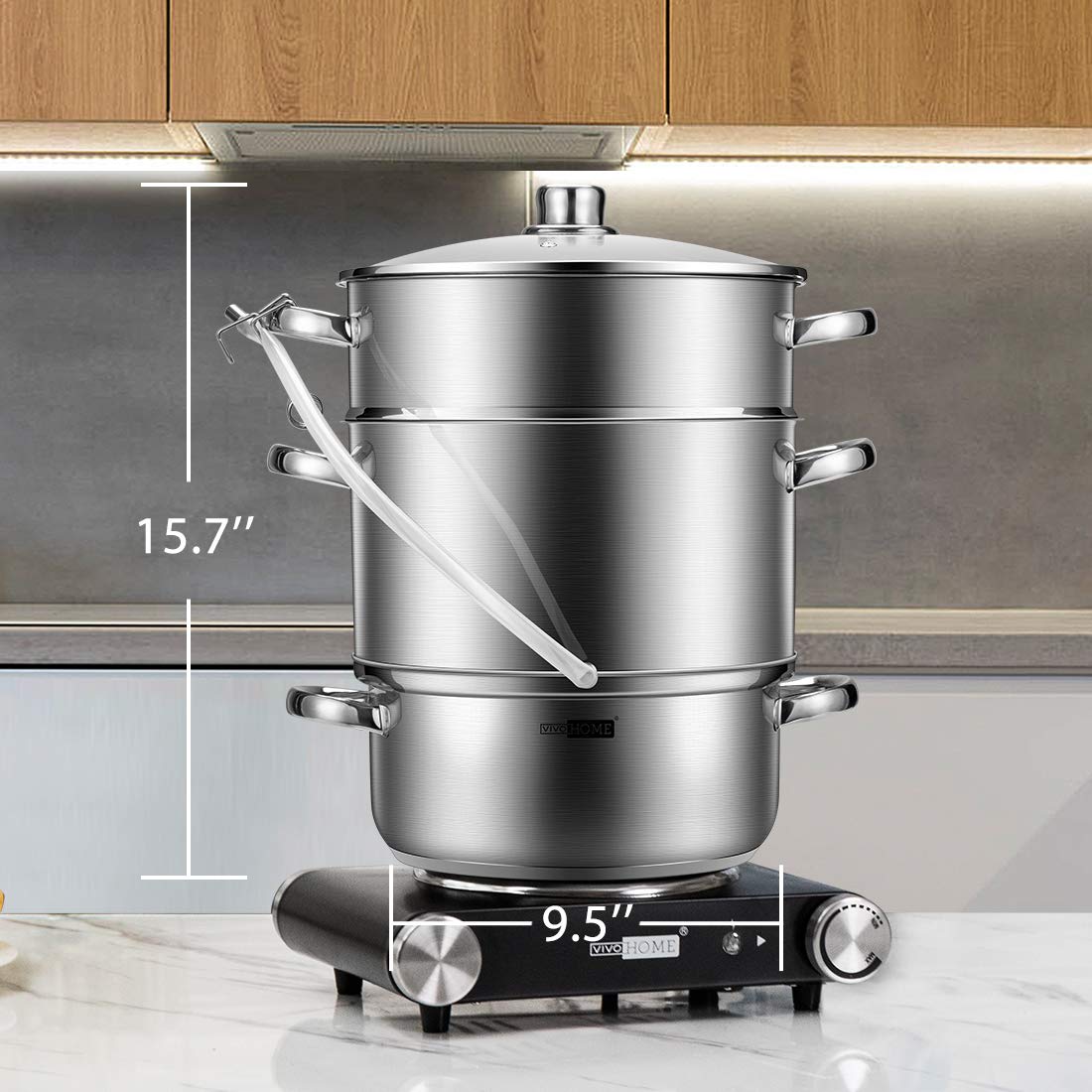 VIVOHOME Stainless Steel Juice Steamer Extractor Fruit Vegetables Juicer Steamer Pot 24 cm 8.5 Qt with Tempered Glass Lid, Hose, Clamp, Loop Handles