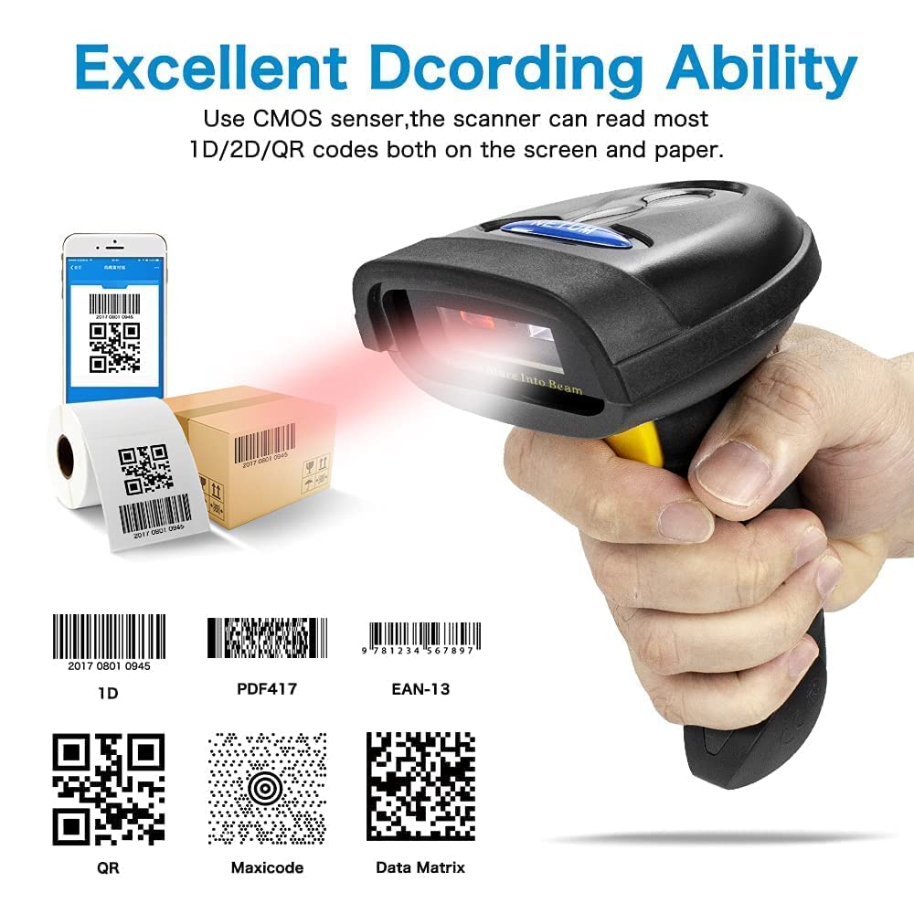 NETUM NT-1228BL 2D Barcode Scanner with Stand, Compatible with 2.4G Wireless & Bluetooth & USB Wired Connection, Connect Smart Phone, Tablet, PC, 1D Bar Code Reader Work for QR PDF417 Data Matrix