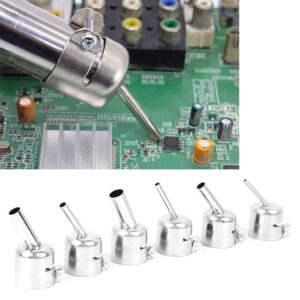 6PCs Hot Air Gun Nozzles Kits Short Oblique Nozzle Round Aluminum Alloy Material 861DW Hot Air Gun Soldering Desoldering Station Repair Tools for 850 850A 852 852D 852D+ 950