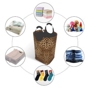 Leopard Canvas Laundry Hamper Cheetah Print Leopard Print Pattern Large Collapsible Laundry Basket With Handles Foldable Bathroom Storage Clothes Basket for Home College Dorm Bathroom