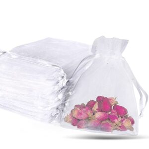 lysxp 100pcs white organza bags 3x4 inch，sheer organza bags ，wedding favor bags with drawstring，jewelry gift bags for party christmas candy bags