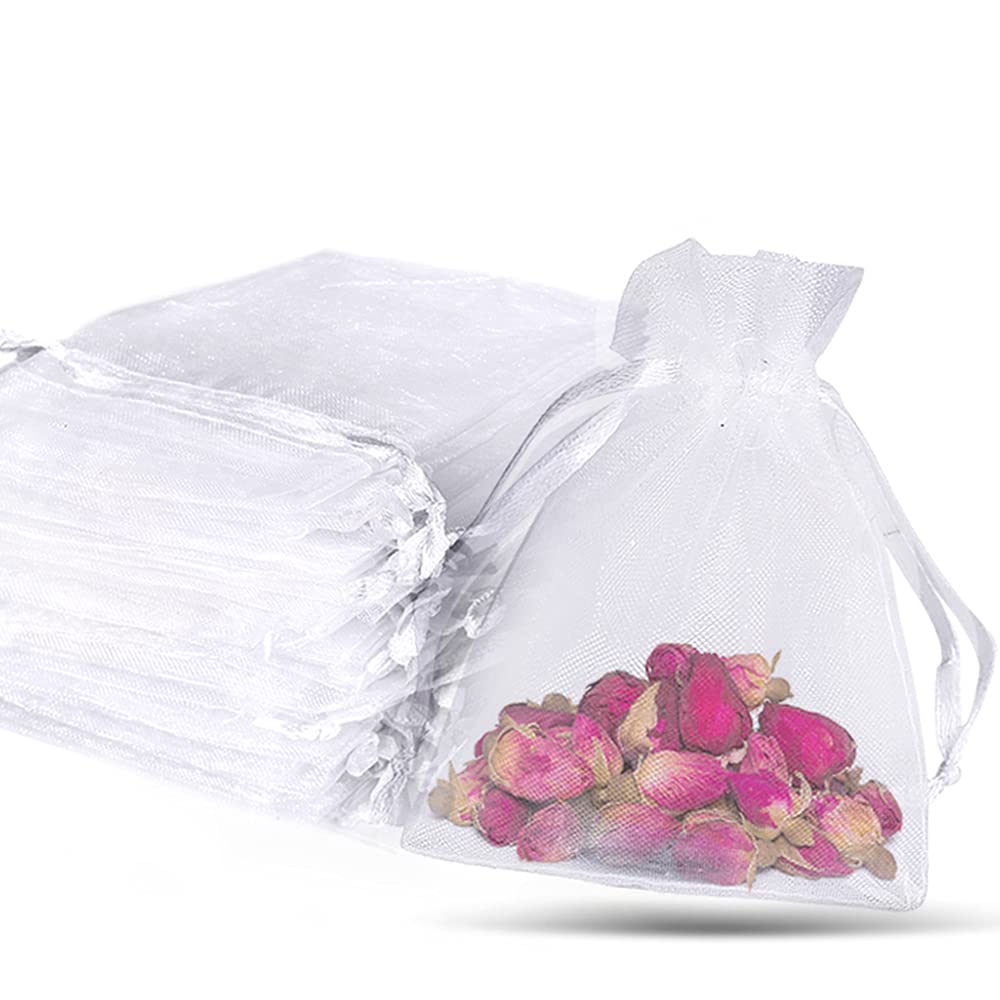 LYSXP 100PCS White Organza Bags 3x4 inch，Sheer Organza Bags ，Wedding Favor Bags With Drawstring，Jewelry Gift Bags for Party Christmas Candy Bags