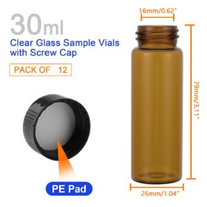 Kesell 12Pcs 30ML Amber Brown Glass Bottle with Black Caps for perfume oils and other liquids (Comes with red handwritten sticker paper)