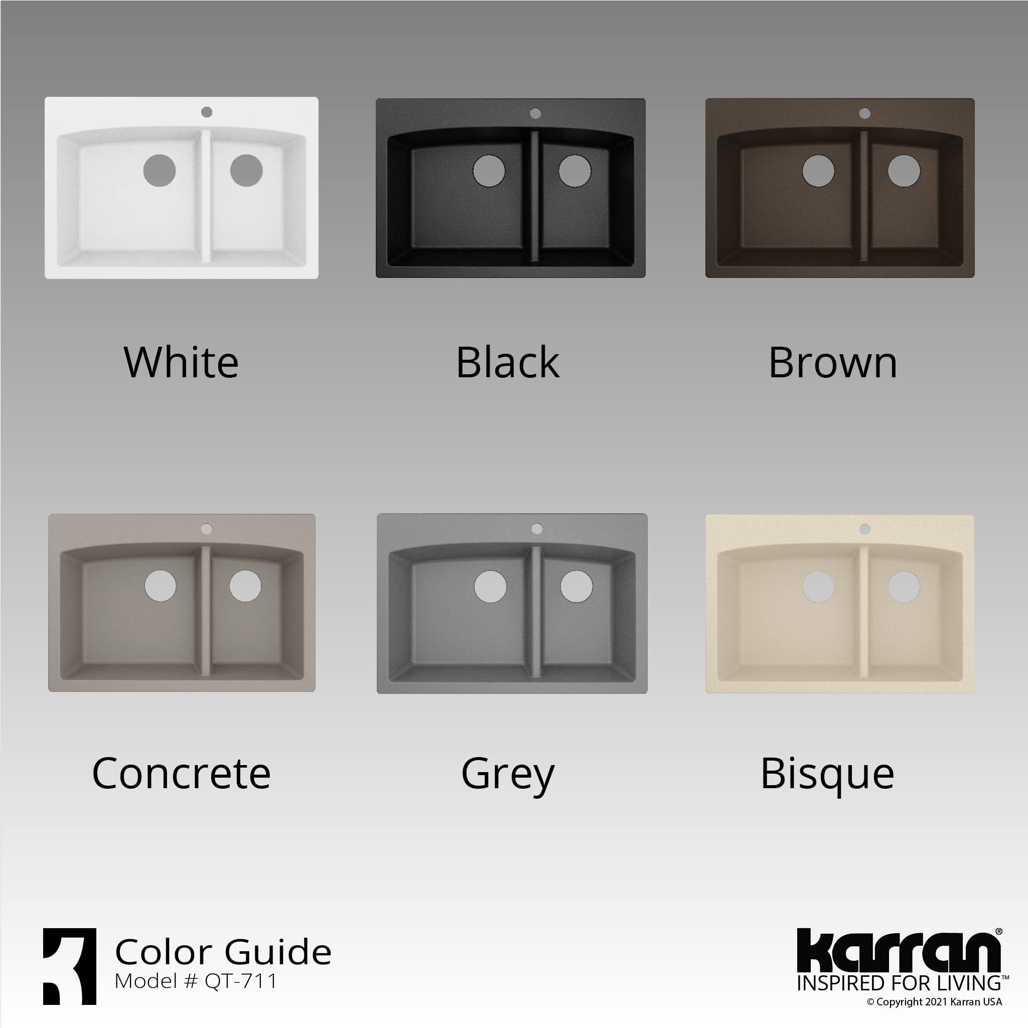 Karran QT-711 Drop-In Quartz Composite 33 in. 1-Hole 60/40 Double Bowl Kitchen Sink Kit in Concrete