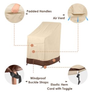 Vailge Stackable Patio Chair Cover,100% Waterproof Outdoor Chair Cover, Heavy Duty Lawn Patio Furniture Covers,Fits for 4-6 Stackable Dining Chairs,2 Pack-36"Lx28"Wx47"H,Beige&Brown