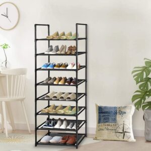 UrMsun 8 Tiers Shoe Rack 16-20 Pairs Sturdy Shoe Shelf Non-Woven Fabric Shoe Tower Organizer Cabinet Black Tall Narrow Shoe Rack