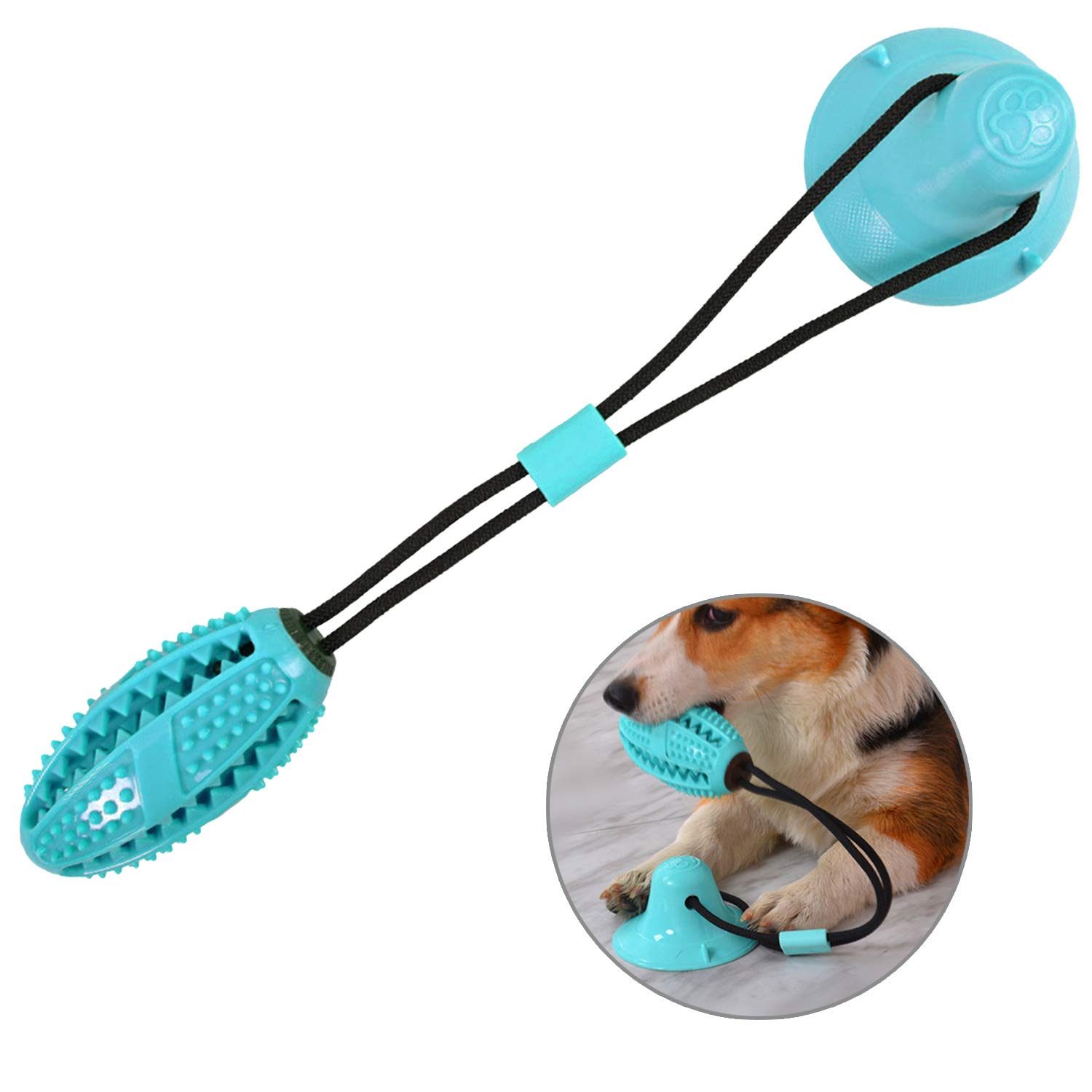 Guardians Dog Chew Toy with Suction Cup for Aggressive Chewers, Puppy Training Treats Food Dispensing Toothbrush Pet Teeth Cleaning Rope Toys for Dogs (Blue)