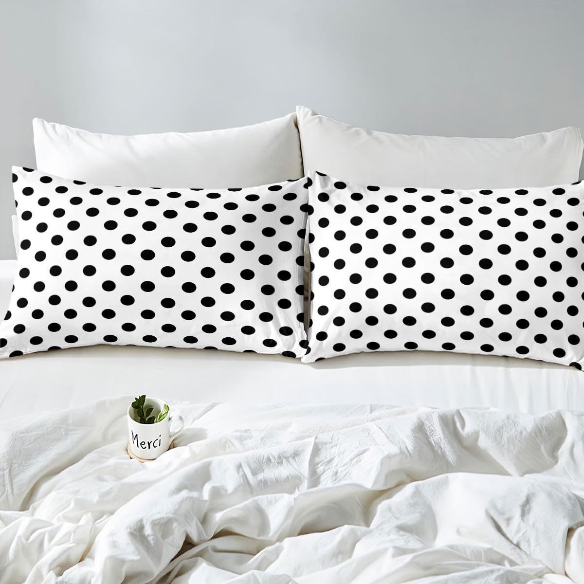 Feelyou Polka Dots Duvet Cover Black Circle Bedding Set Modern Geometry Design Comforter Cover for Boys Girls Kids Room Decor Lightweight Black White Bedspread Cover Queen Size with 2 Pillow Case