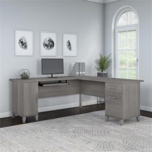 Bush Furniture Somerset 72W L Shaped Desk with Storage in Platinum Gray