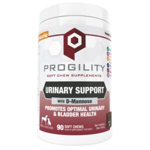 nootie progility urinary support supplement for dogs, bladder support and urinary tract support for dogs with cranberry and d-mannose, 90 soft chews per container