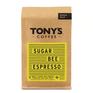 tony's coffee, sugar bee espresso (12oz), medium roast whole bean coffee