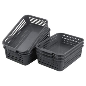 gloreen 6 packs plastic storage basket, grey small organizing baskets, f