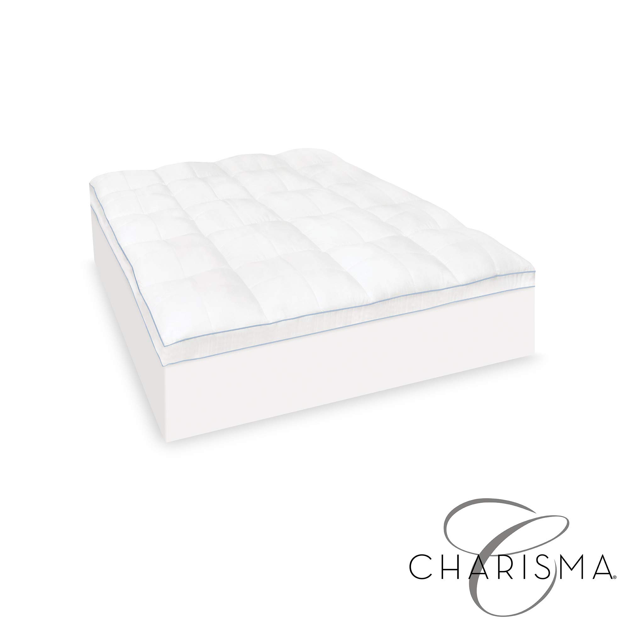 Charisma Luxury Plush 3.5-Inch Memory Foam Cluster and Gel Fiber Mattress Topper-Queen, White