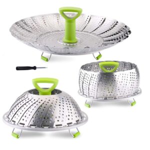 vegetable steamer basket, stainless steel folding steamer basket insert for veggie fish seafood cooking, expandable to fit various size pot (5.1" to 9" triangle)