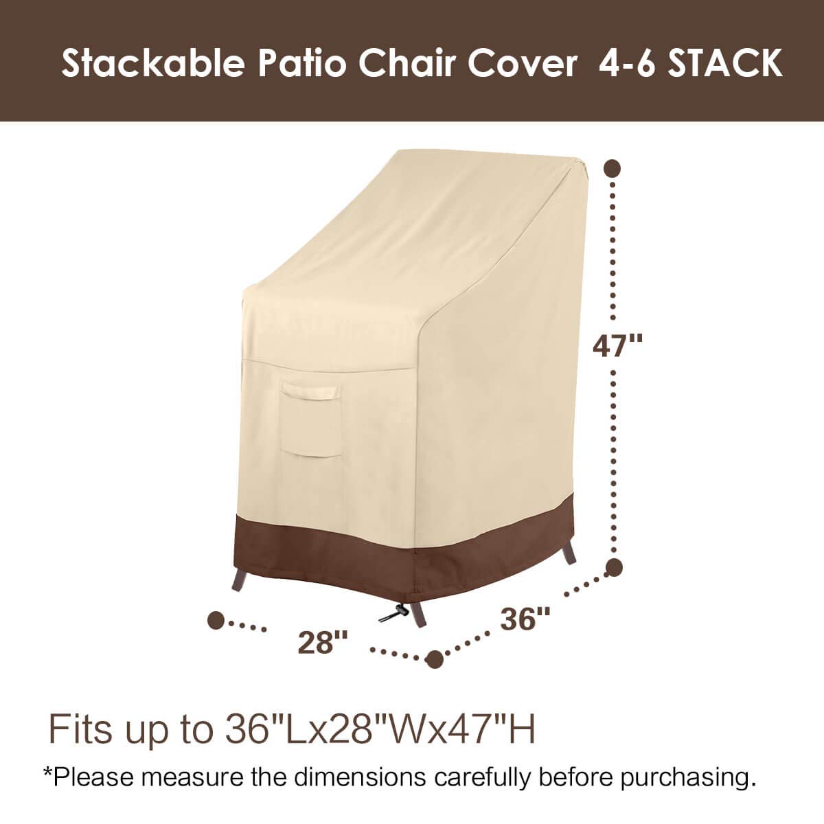 Vailge Stackable Patio Chair Cover,100% Waterproof Outdoor Chair Cover, Heavy Duty Lawn Patio Furniture Covers,Fits for 4-6 Stackable Dining Chairs,2 Pack-36"Lx28"Wx47"H,Beige&Brown