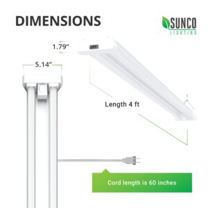 Sunco Motion Sensor 4ft LED Shop Light, Garage Lights Ceiling LED Plug in Fixtures, 40W, 5000K Daylight, Frosted, Motion Activated, Linkable Suspension Mount, ETL