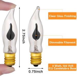 24 pcs Flicker Flame Light Bulb 3 Watt 120 Volt Flame Tip Halloween Chandelier Flickering Light Bulbs Christmas Replacement Orange Glow Bulbs Crystal Clear Candle Bulb for E12 Candelabra Base