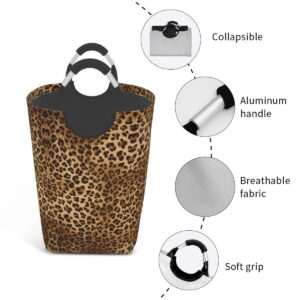 Leopard Canvas Laundry Hamper Cheetah Print Leopard Print Pattern Large Collapsible Laundry Basket With Handles Foldable Bathroom Storage Clothes Basket for Home College Dorm Bathroom