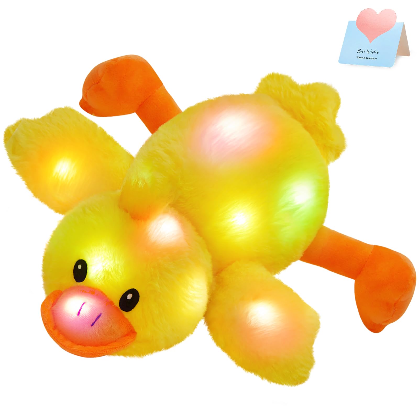 Glow Guards 12'' Musical Light Up Yellow Duck Stuffed Animal LED Glowing Singing Soft Plush Toy Pillow Night Lullaby Holiday Birthday Children's Day Gifts for Toddler Kids