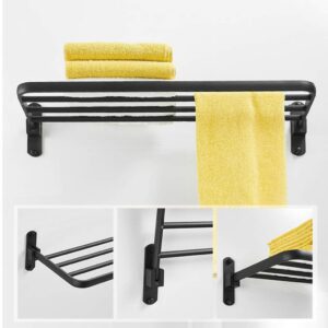 GLJ Floating Shelves Black Single-Layer Bath Towel Rack, Folding Shelf, Shower Room Kitchen Pendant, No Punching (Size : 60cm)