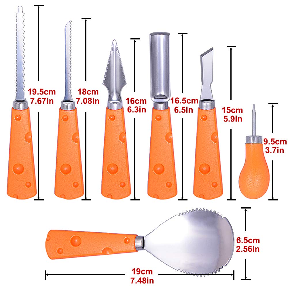 Taspire Halloween Pumpkin Carving Kit with 12pcs Stencils, (7 Pieces Pumpkin Carving Tools Set), Pumpkin Carving Set