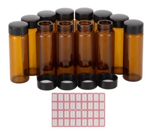 kesell 12pcs 30ml amber brown glass bottle with black caps for perfume oils and other liquids (comes with red handwritten sticker paper)