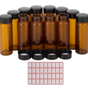 Kesell 12Pcs 30ML Amber Brown Glass Bottle with Black Caps for perfume oils and other liquids (Comes with red handwritten sticker paper)