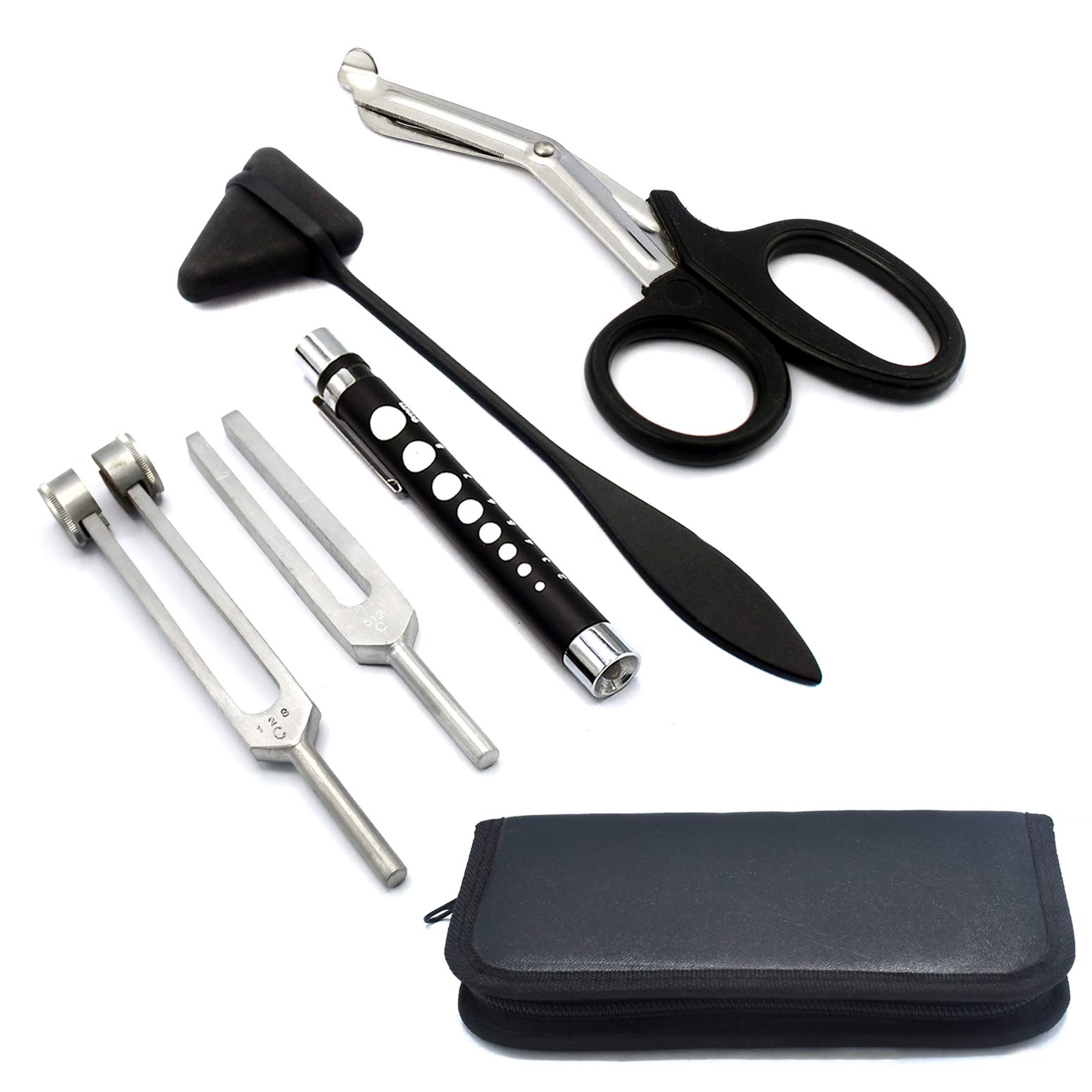 AAProTools Medic Diagnostic Set (6pc) - from Tools of Medicine Includes Reflex Percussion Taylor Hammer + Penlight + Tuning Fork C 128 and C 512 + Bandage Scissors 7.5"