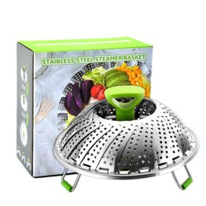 Vegetable Steamer Basket, Stainless Steel Folding Steamer Basket Insert for Veggie Fish Seafood Cooking, Expandable to Fit Various Size Pot (5.1" to 9" Triangle)