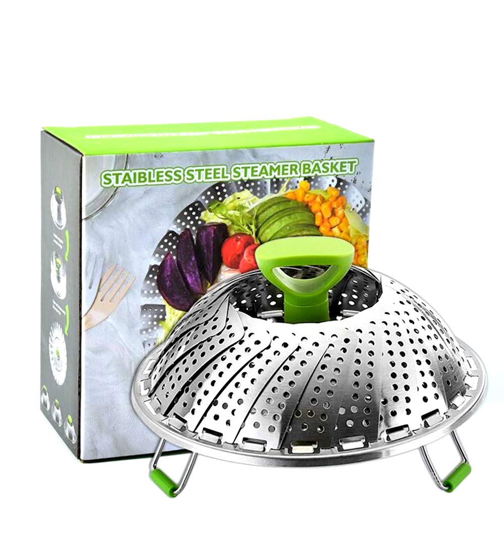 Vegetable Steamer Basket, Stainless Steel Folding Steamer Basket Insert for Veggie Fish Seafood Cooking, Expandable to Fit Various Size Pot (5.1" to 9" Triangle)