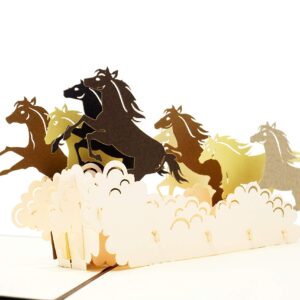 Wild Galloping Horses - 3D Pop Up Greeting Card For All Occasions - Love, Birthday, Graduation, Congrats, Goodluck, Retirement, Sympathy - Message Note for Personalized - Thick Envelope, Fold Flat