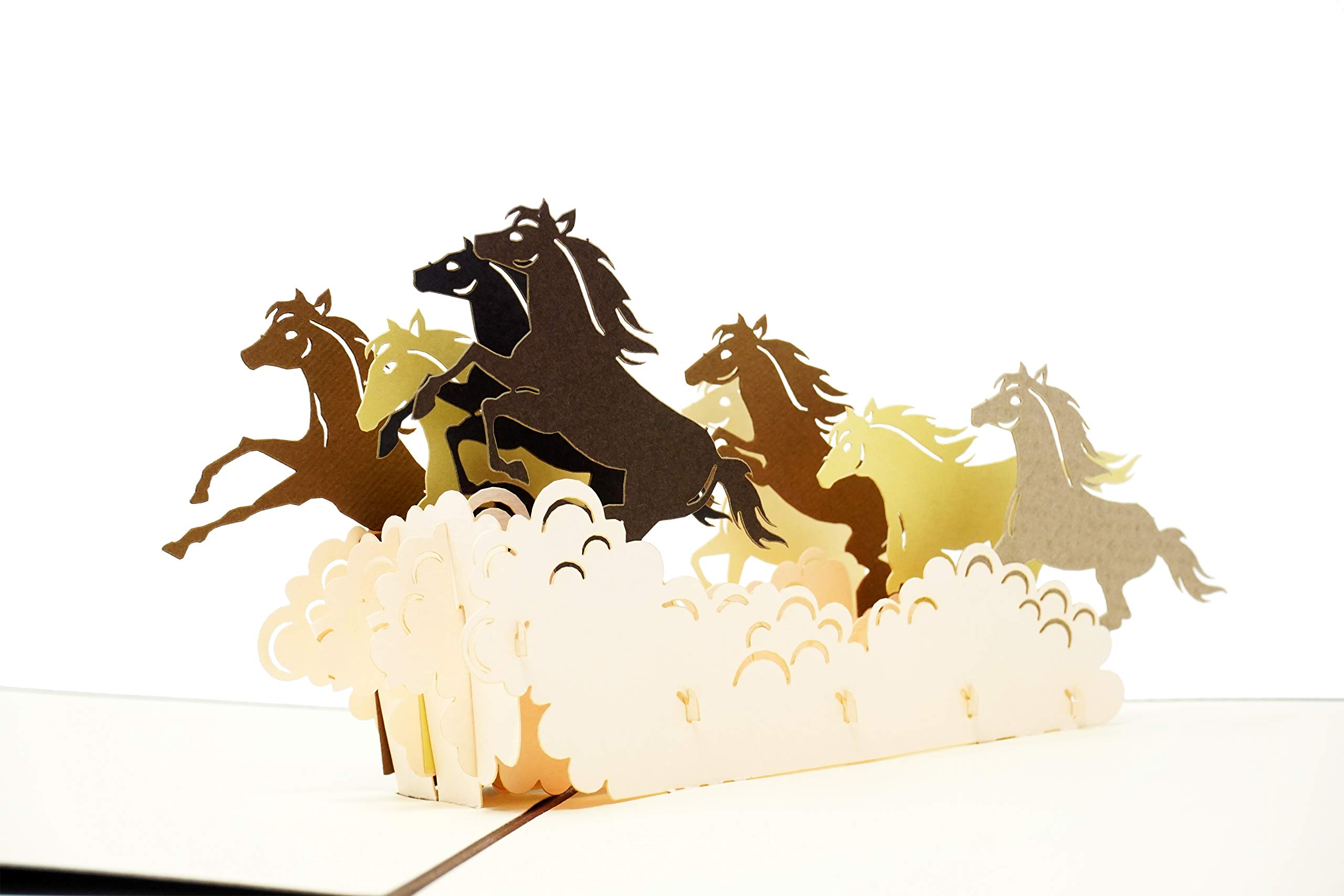 Wild Galloping Horses - 3D Pop Up Greeting Card For All Occasions - Love, Birthday, Graduation, Congrats, Goodluck, Retirement, Sympathy - Message Note for Personalized - Thick Envelope, Fold Flat