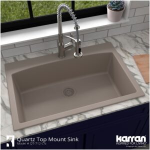 Karran QT-712 Drop-In Quartz Composite 33 in. 1-Hole Single Bowl Kitchen Sink Kit in Black