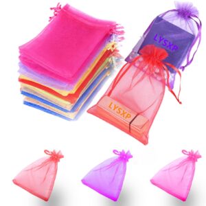 lysxp 100 pcs organza bags 4×6inches，random 10colors mesh organza jewelry bags, small drawstring favor pouches christmas candy wedding birthday party bags……