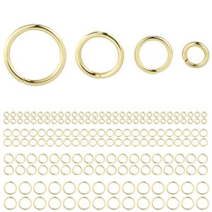 alexcraft 14k gold plated jump rings 900pcs 4/6/8/10 mm gold jump rings strong gold open jump rings bulk for necklace bracelet earrings jewelry making