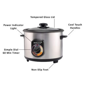 Brentwood TS-1020S 10-Cup Uncooked/20-Cup Cooked Crunchy Persian Rice Cooker, Stainless Steel [TS-1020S]