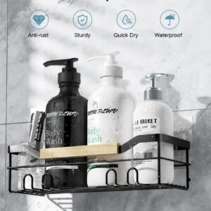 TJ.MOREE Shower Caddy 4 Pack, Adhesive Black Bathroom Shelves with 2 Soap Holders, Farmhouse Bathroom Decor, No Drilling Rustproof Shower Rack Organizer for Bathroom & Kitchen, RV, Apartment, Dorm